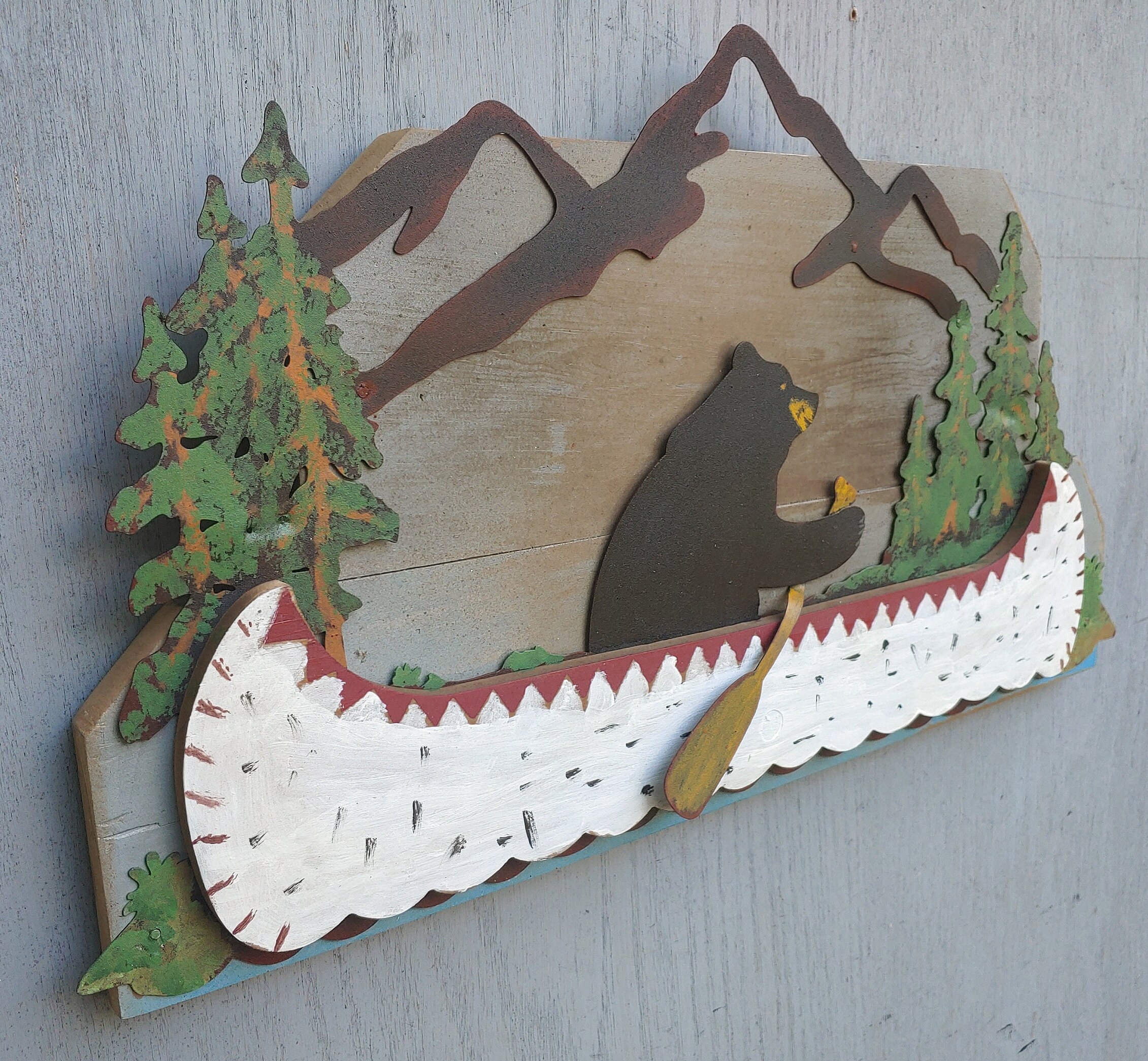Rustic Bear Canoe Paddle Mountains Pine Trees Painted Woodland - Etsy