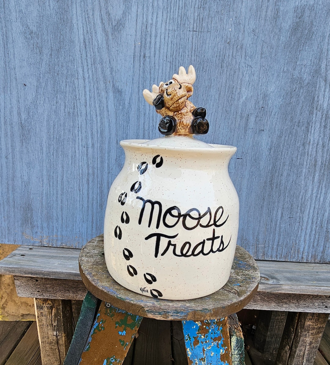 Vintage Ceramic Moose Hoof Print Cookie Jar moose Treats Storage ...