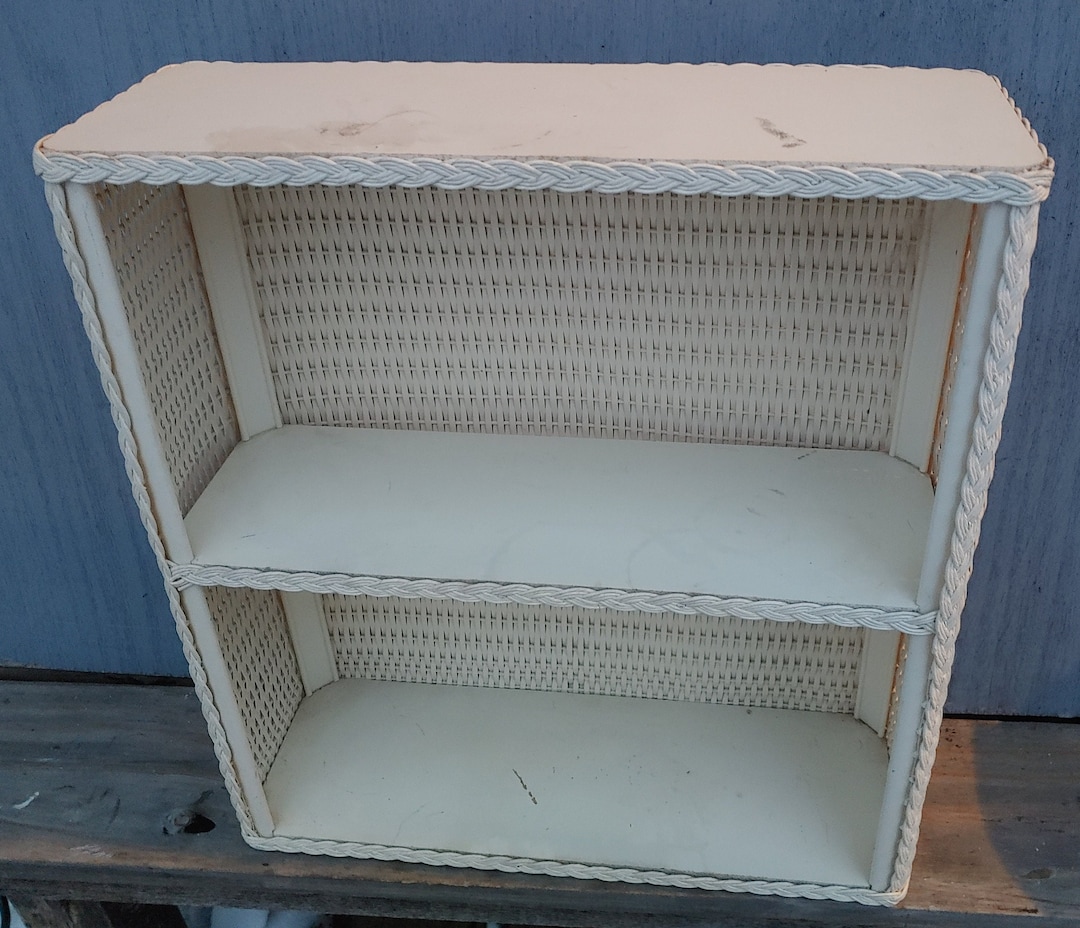 Rattan Three Shelf Unit Free Standing or Hang Vintage Retro White ...