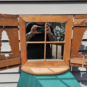 Shuttered Mirror Wall Hanging Pine Trees Shelf Cabin Window Decor ...