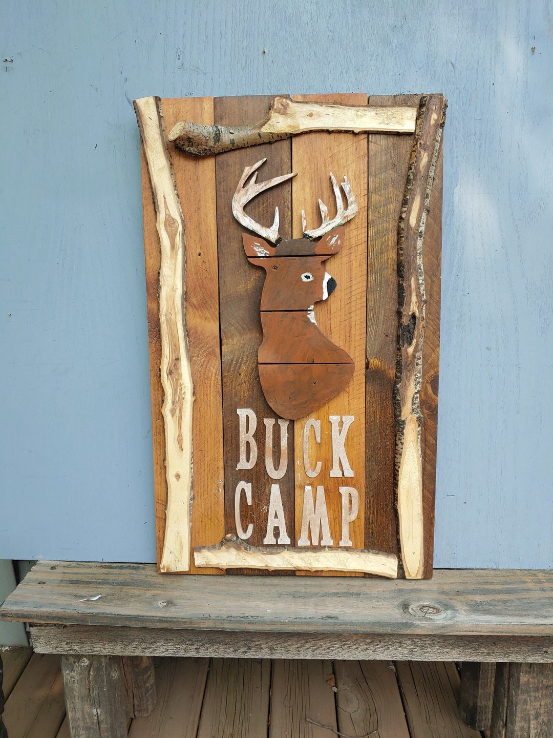 Rustic Whitetail Deer Sign Buck Camp Hunting Wildlife Woodland Animal ...