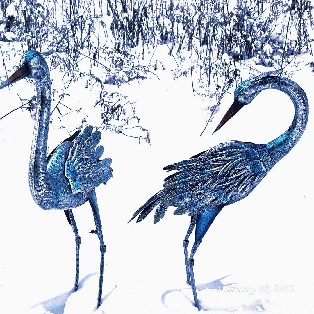 Metal Blue Heron Statues Water Birds Tall Colorful Stand-alone Two ...