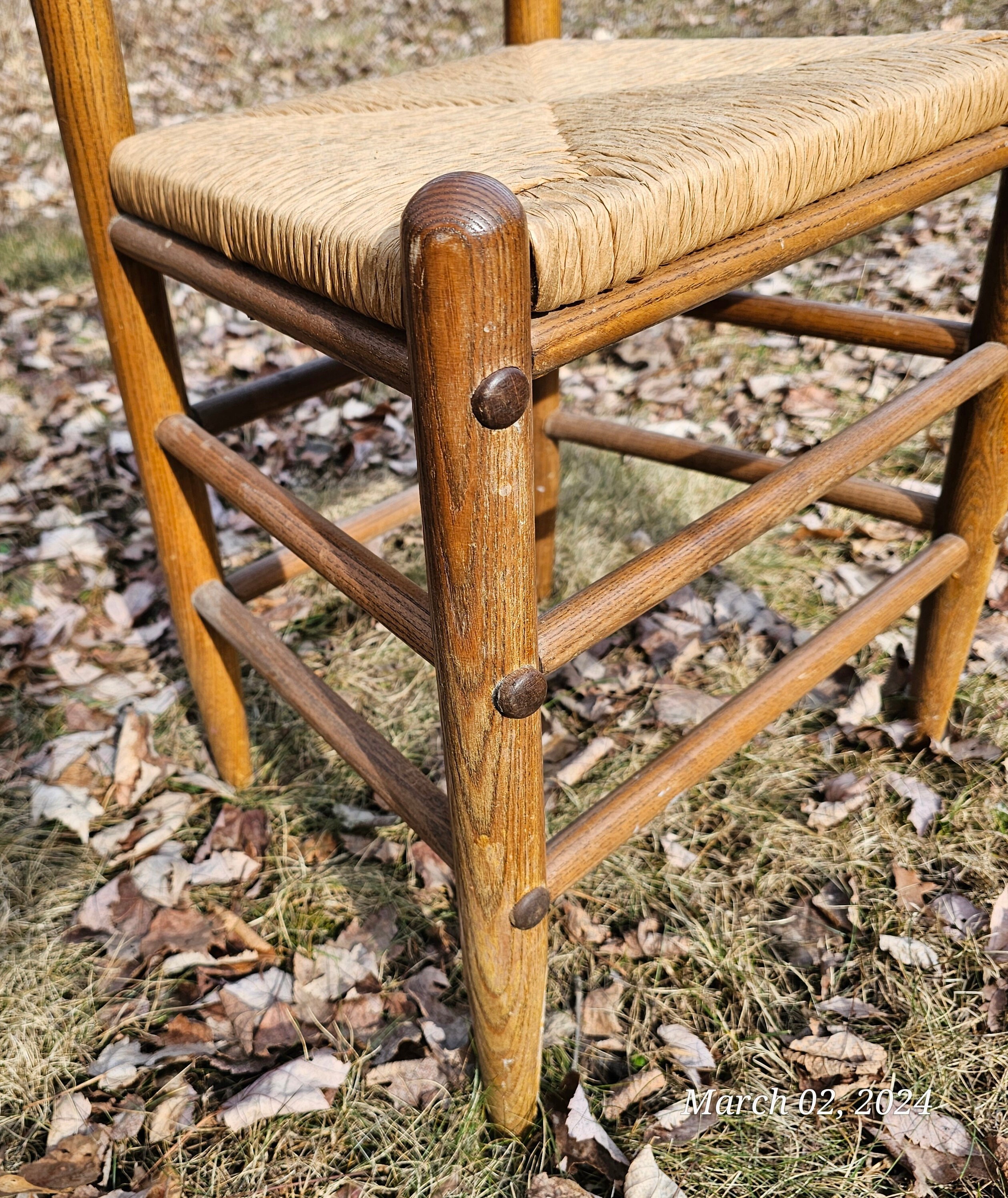 Vintage French Country Shaker Style Ladder Back Rattan Rush Woven Seat ...