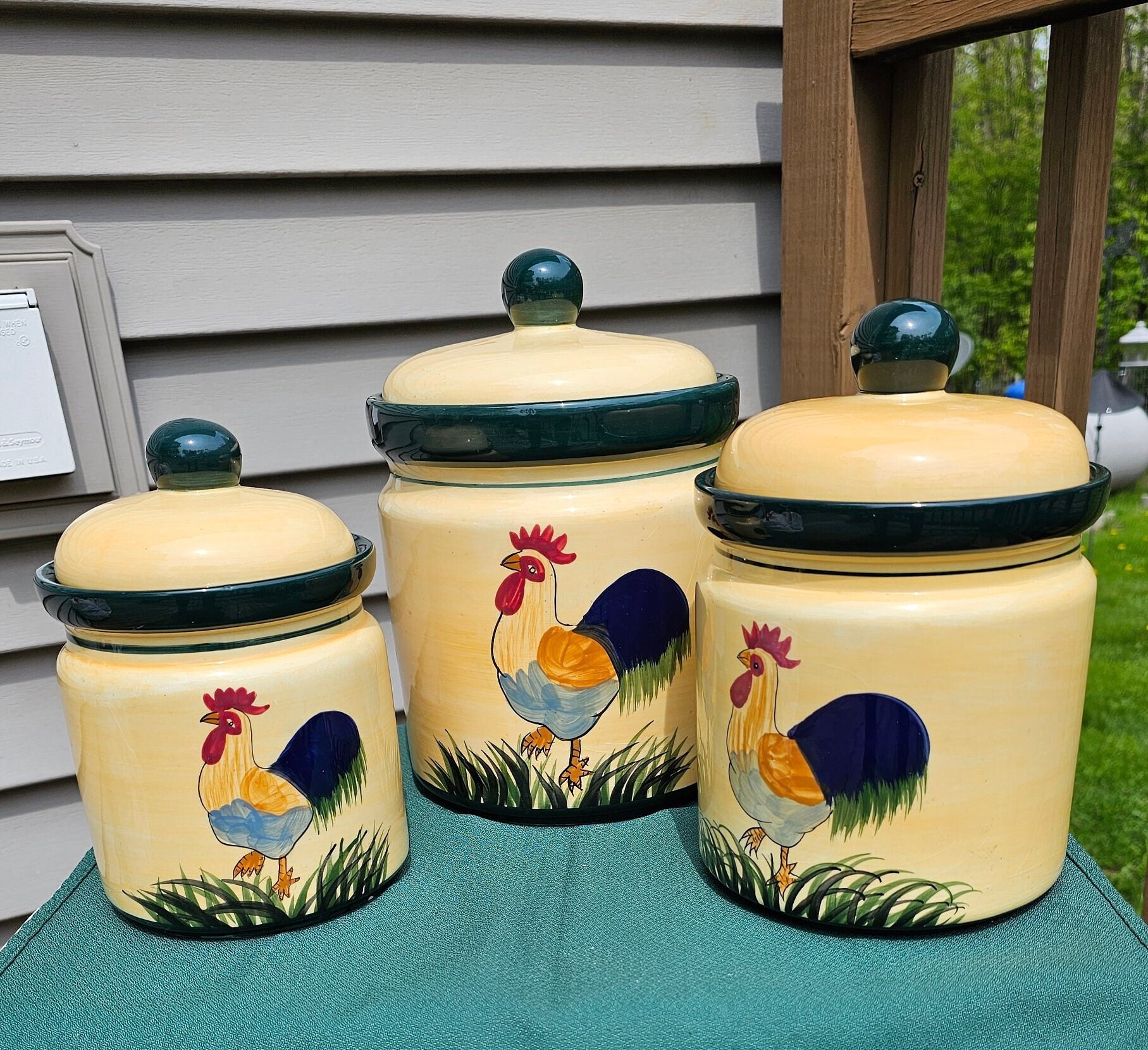 Vintage Ceramic Canister Set Rooster Theme Yellow Three Sizes Sealed ...