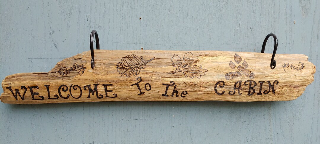 Log Welcome Sign Woodburned welcome to the Cabin - Etsy