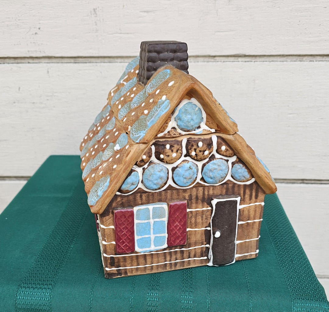 Vintage Cabin Cookie Jar Ceramic Gingerbread Style Kitchen Accessory ...