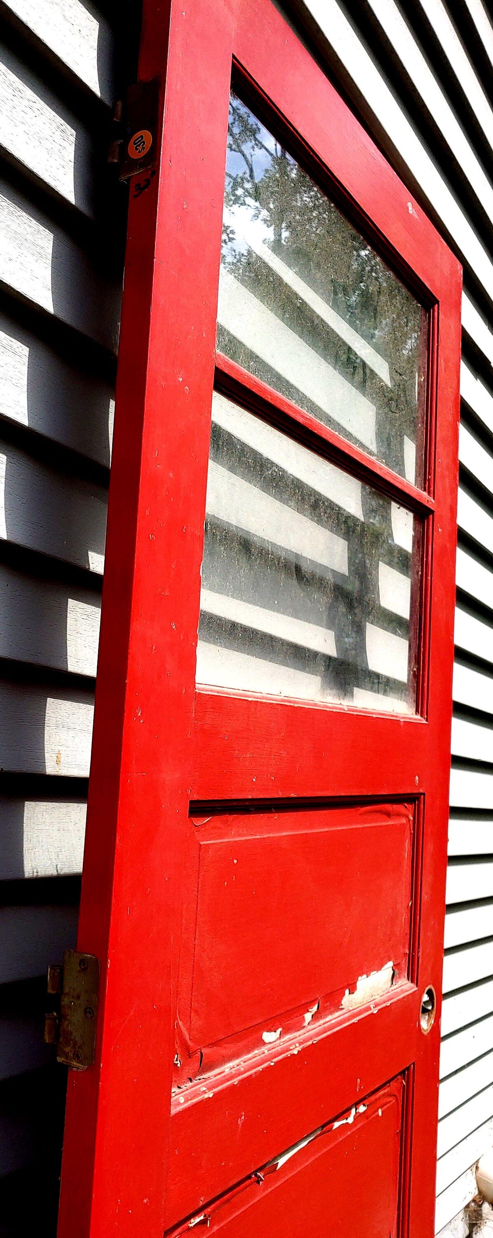 Vintage Wood Entry Door: Three Panel, Two Pane Half Lite - (32x80x1.25 ...