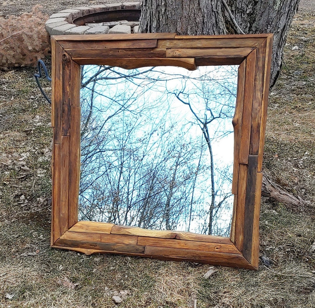 Rustic Wood Framed Mirror Heavy Bathroom Bedroom Rustic Solid Frame ...