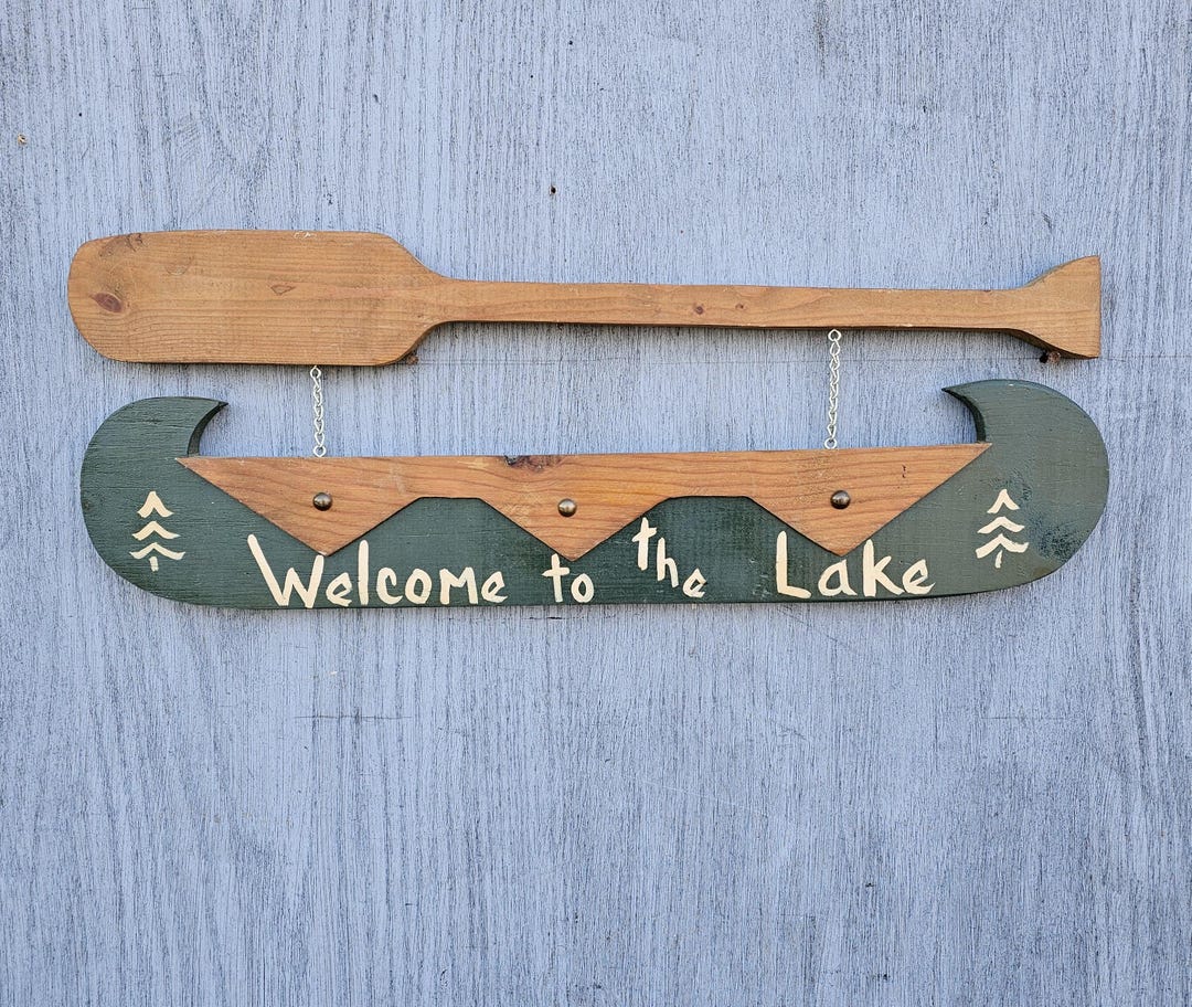 Canoe and Paddle Wall Hanging "welcome to the Lake" Cabin Cottage Lodge ...