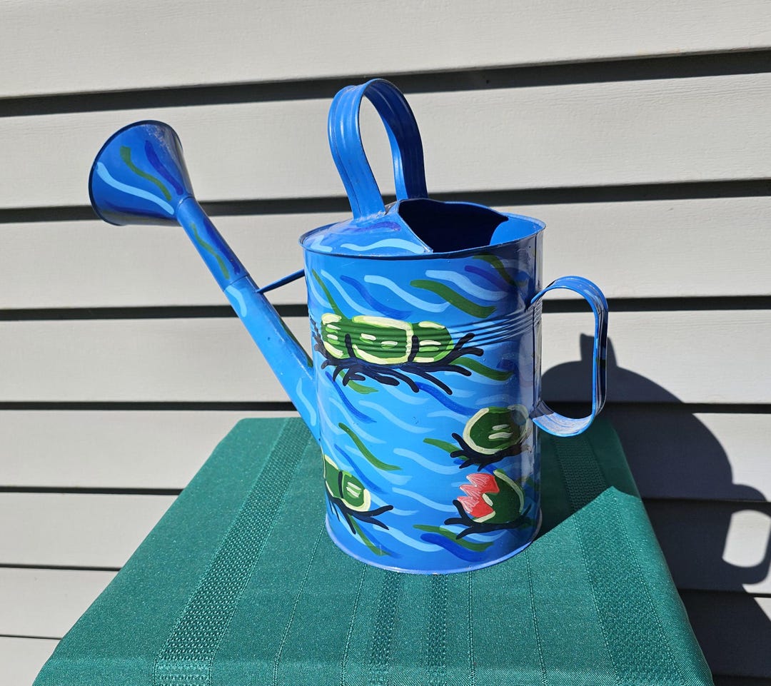 Blue Watering Can Painted Crabs Snails Turtles Waves Sprinkling Spout ...