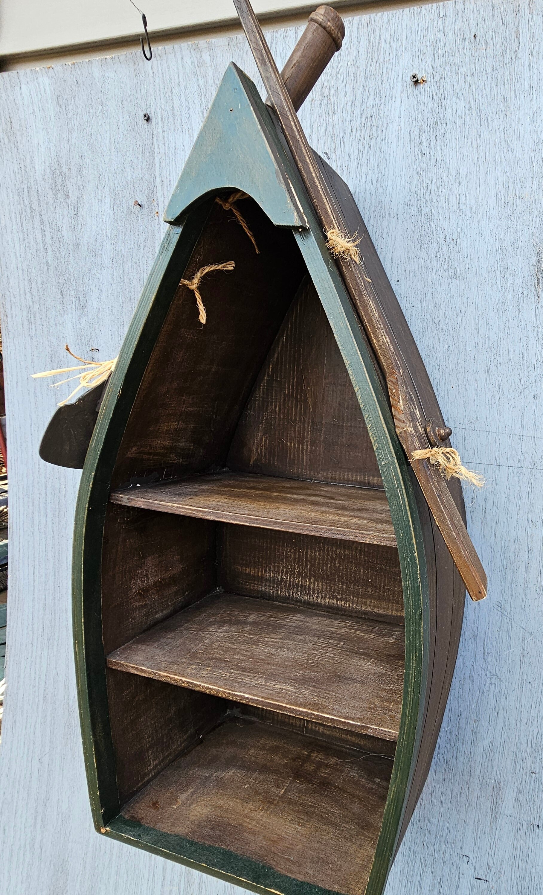 Vintage Boat Shelf Hang Stand Paddle Fishing Pole Three Shelves Rustic ...