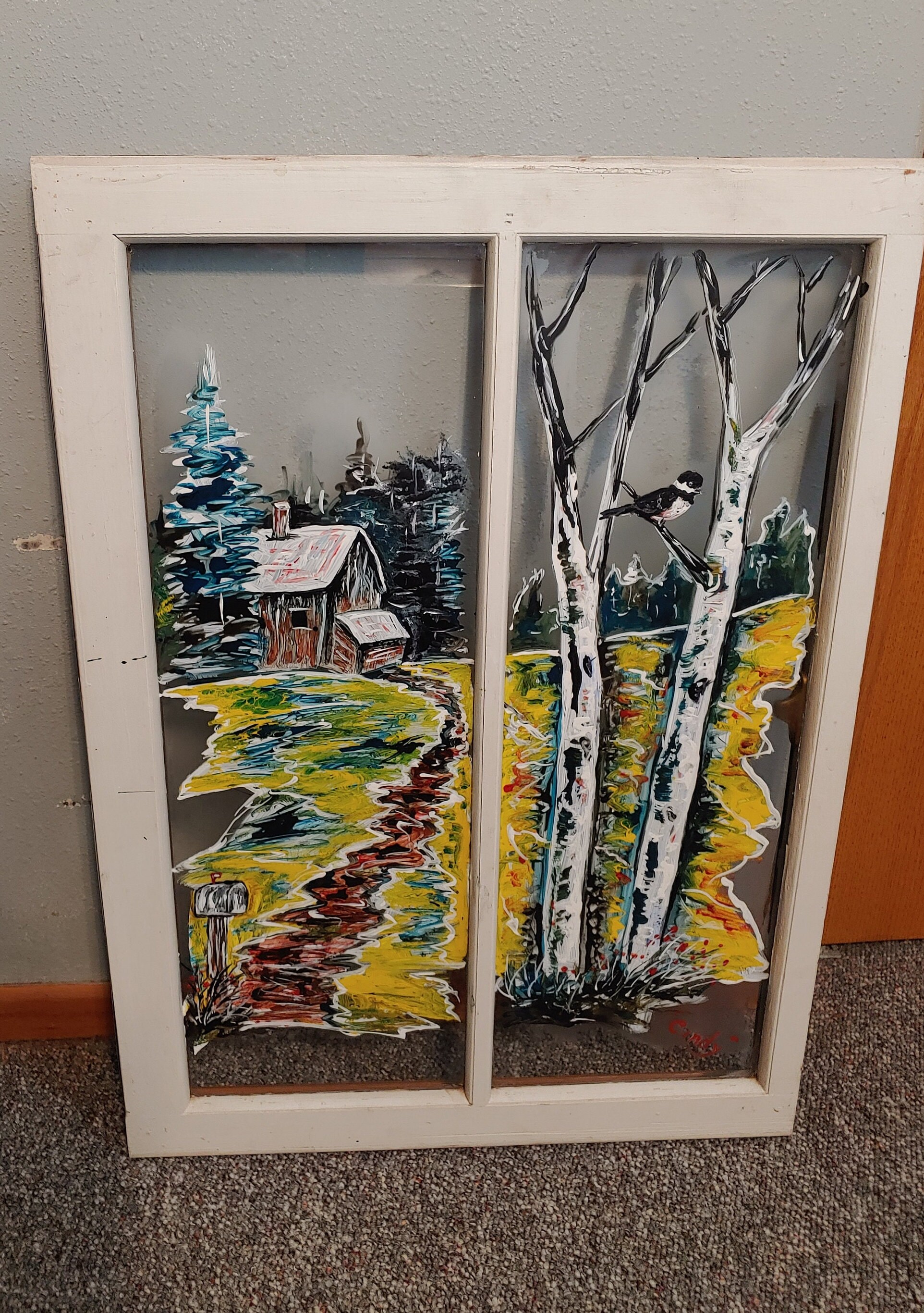 Vintage Repurposed Painted Window Original Rustic Scenery - Etsy