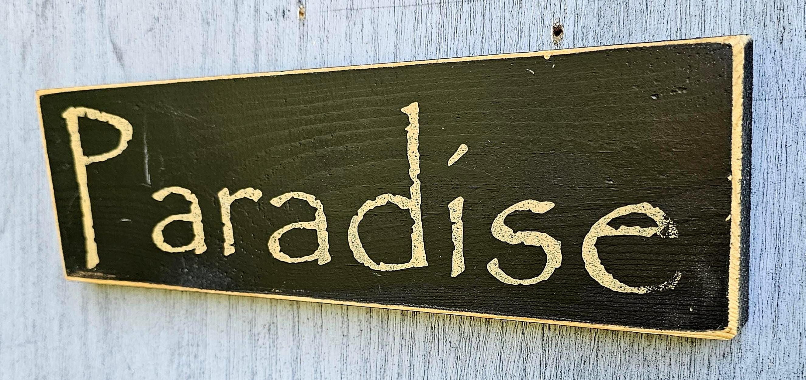 Vintage Wood Paradise Sign Cabin Lodge Cottage Chalet Black Gold Hawaii ...