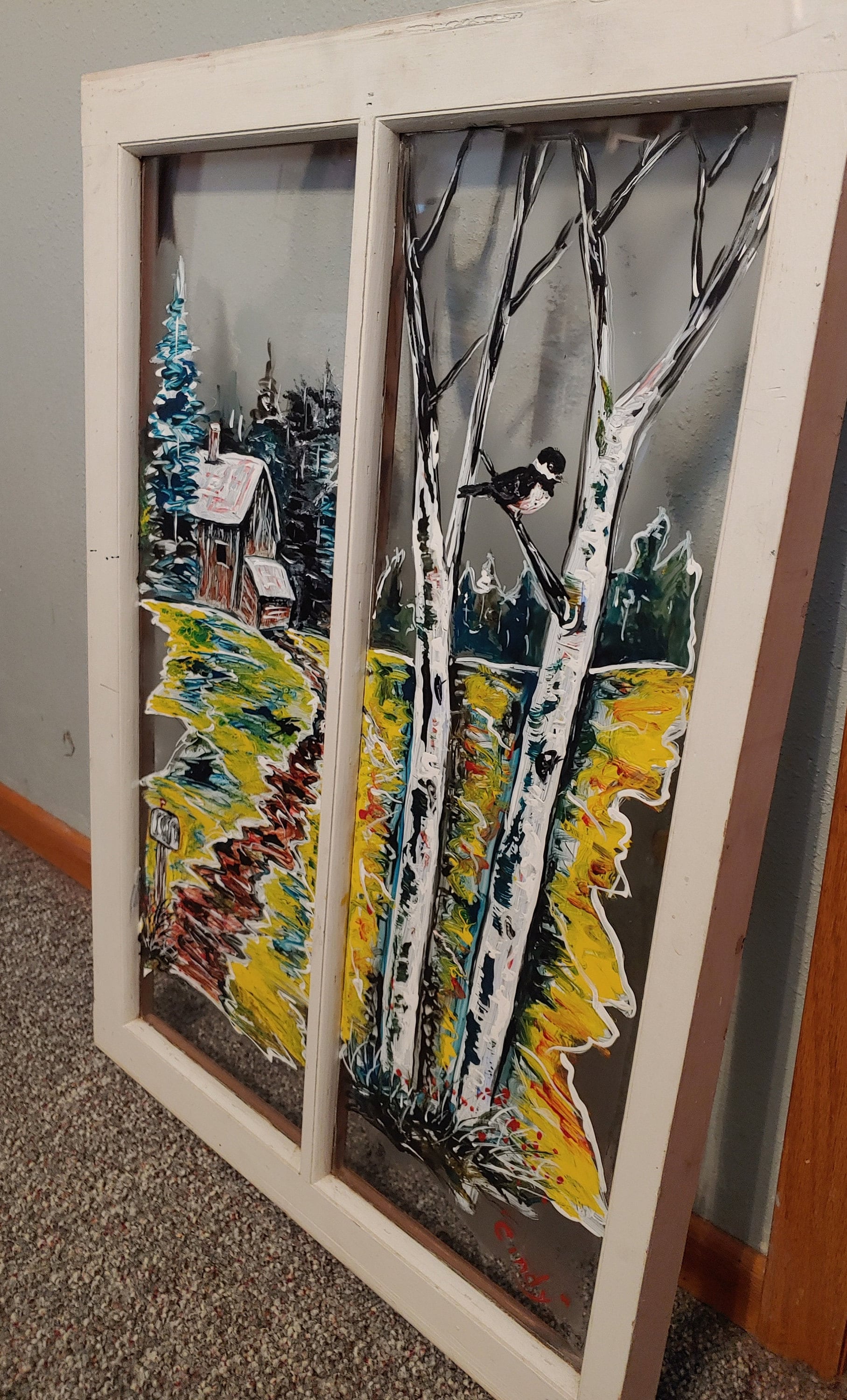 Vintage Repurposed Painted Window Original Rustic Scenery - Etsy