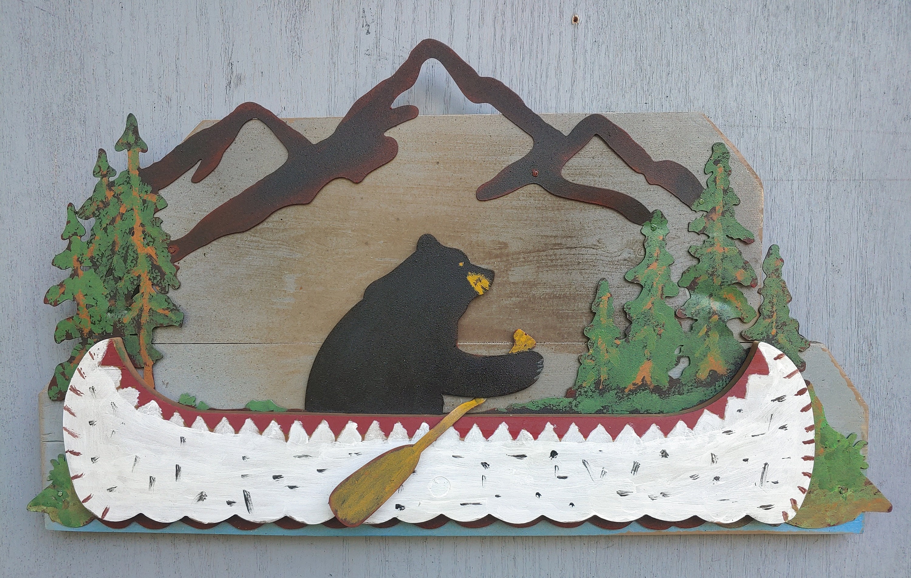 Rustic Bear Canoe Paddle Mountains Pine Trees Painted Woodland - Etsy