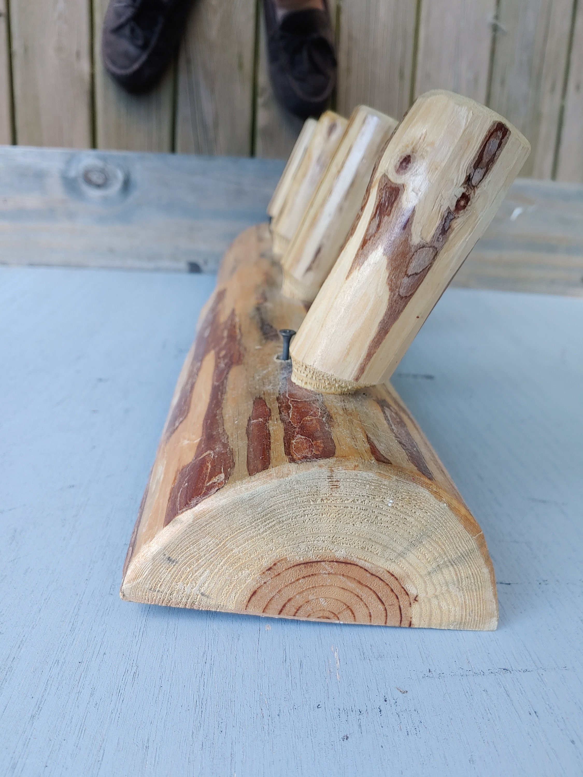 Heavy Half Log Coat/hat Rack Storage Wood Hanger Primitive Rustic Cabin ...