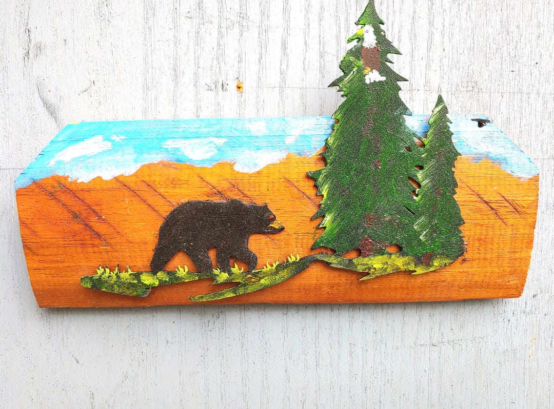 Rustic Bear Wood Art: Reclaimed Log Cabin Decor ~ 927 - Etsy