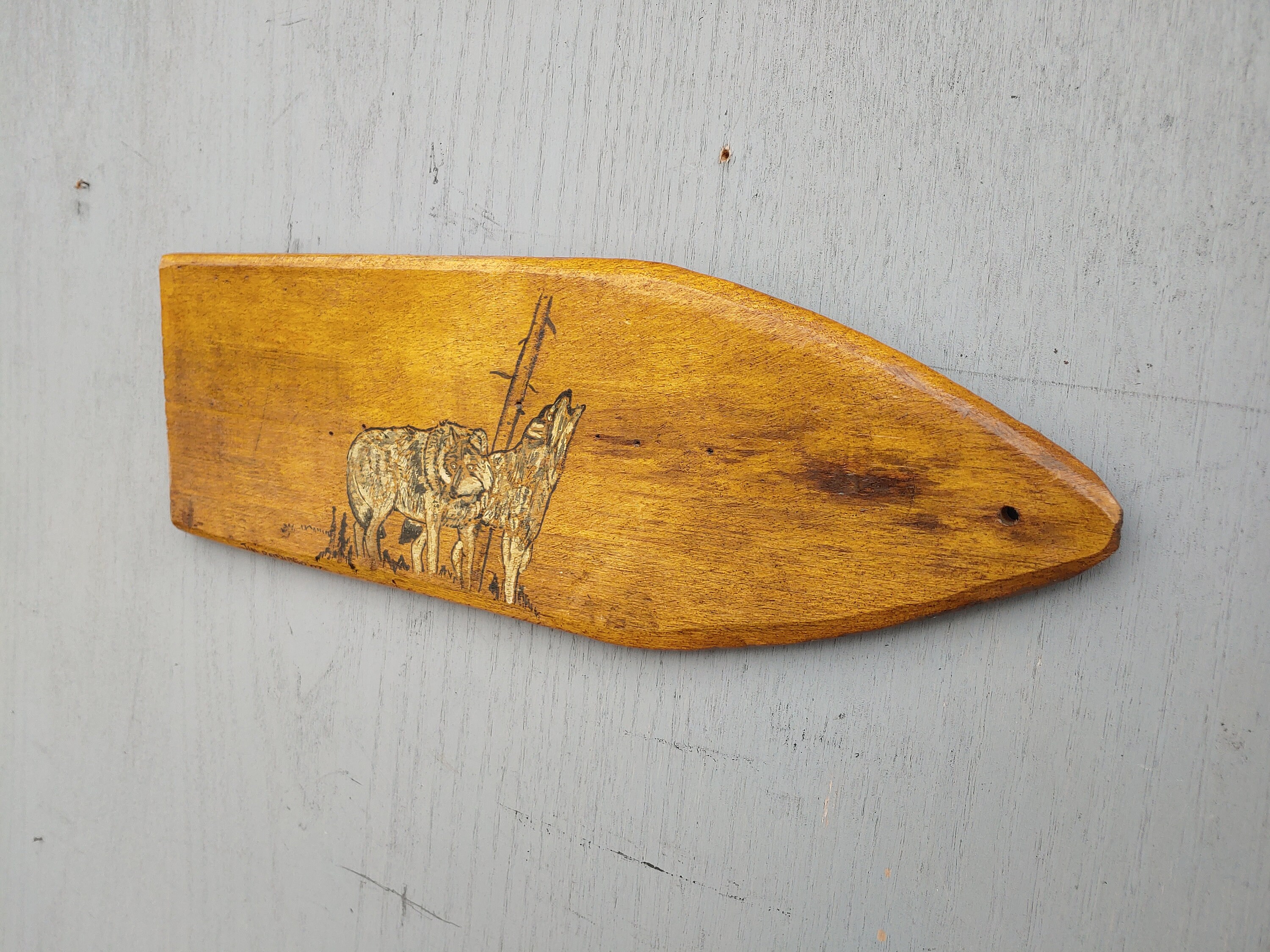 Rustic Decorative Fur Pelt Stretcher Wood Trapping Wolves Etching ...