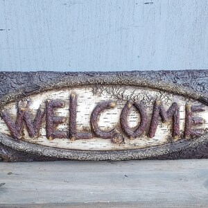 Vintage Resin welcome Sign Rustic Birch Tree Bark - Etsy