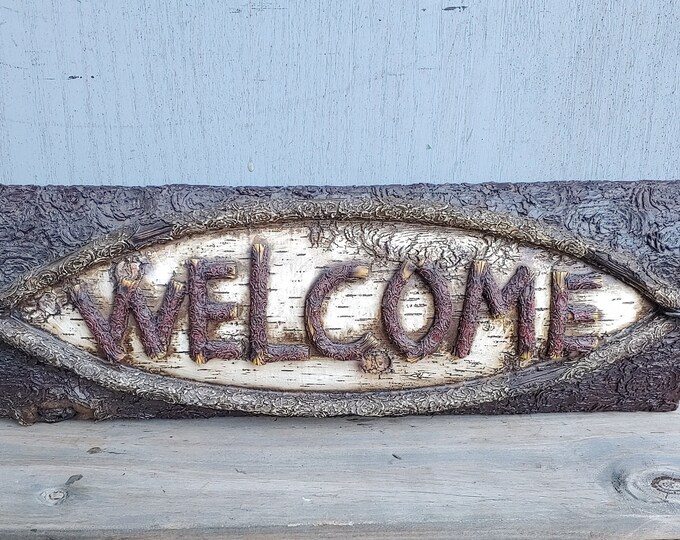 Vintage Resin "welcome" Sign Rustic Birch Tree Bark Faux Branches ...