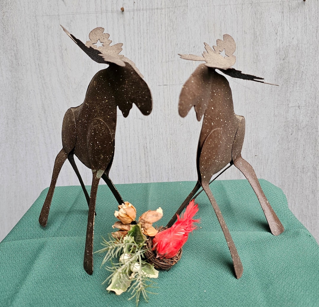 Vintage Speckled Metal Moose Statue: Folk Art Christmas Tabletop Decor ...
