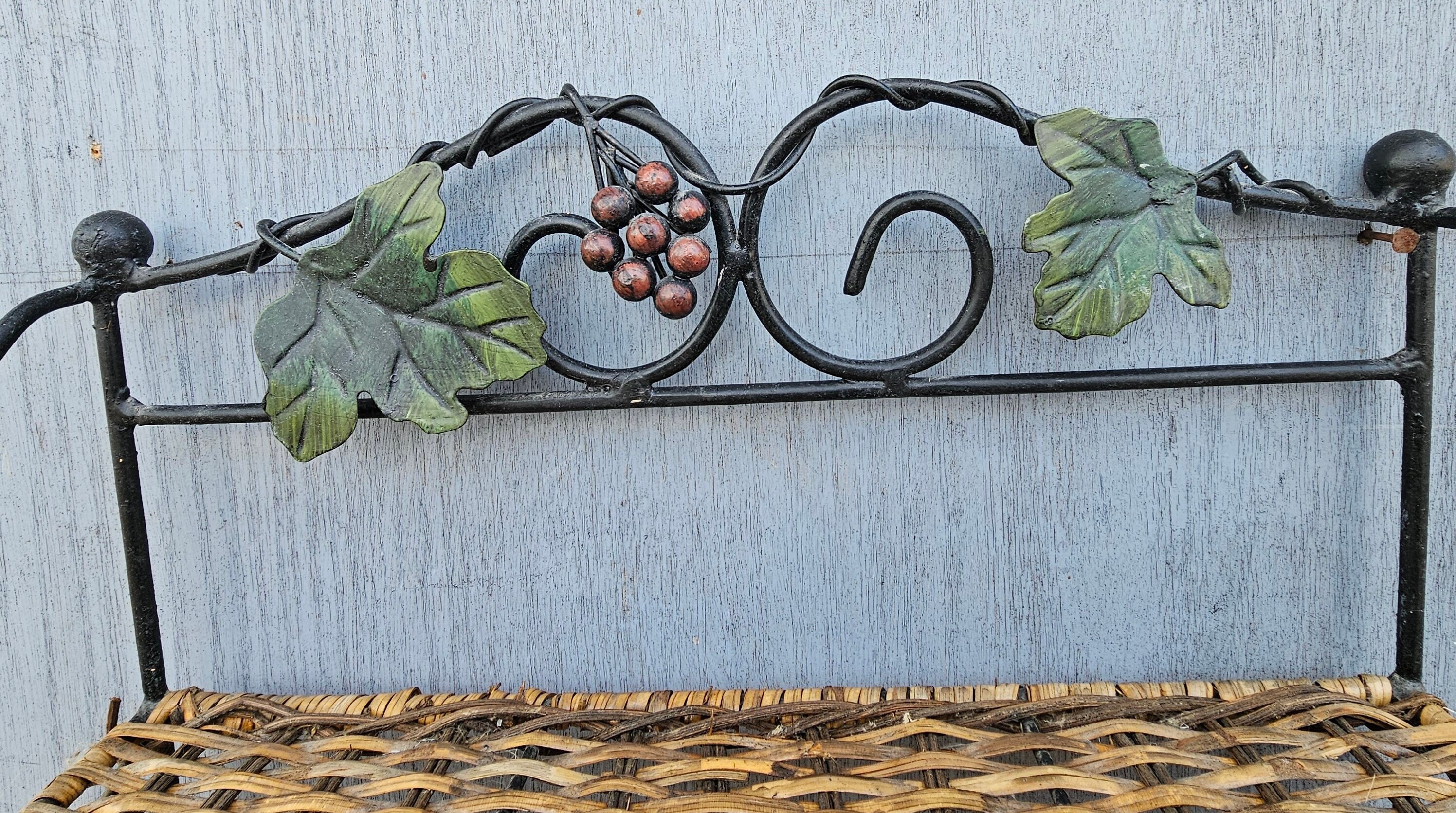 Rattan Metal Vintage Three Shelf Unit Wall Stand Alone Grape Vines ...