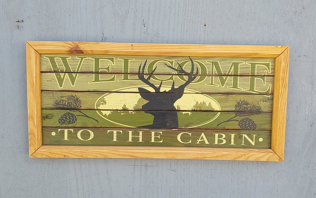 Pallet Style Welcome Sign Framed "welcome to the Cabin" Deer Wildlife ...