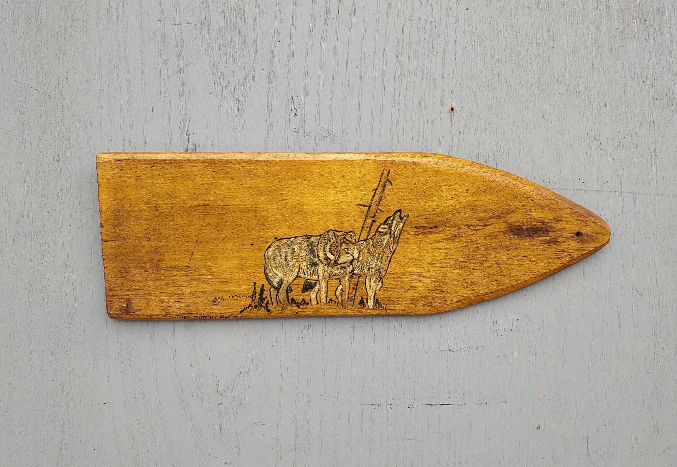 Rustic Decorative Fur Pelt Stretcher Wood Trapping Wolves Etching ...