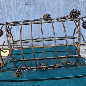 Wrought Iron Vintage Magazine Rack Scroll Work Pine Cones Branches ...