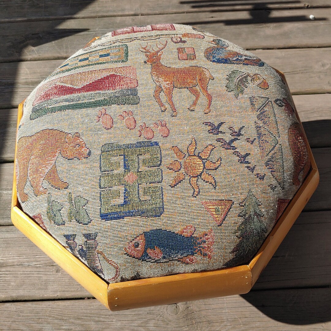 Log Foot Stool Footrest Seat Fireplace Octagon Ottoman Upholstered Wood ...