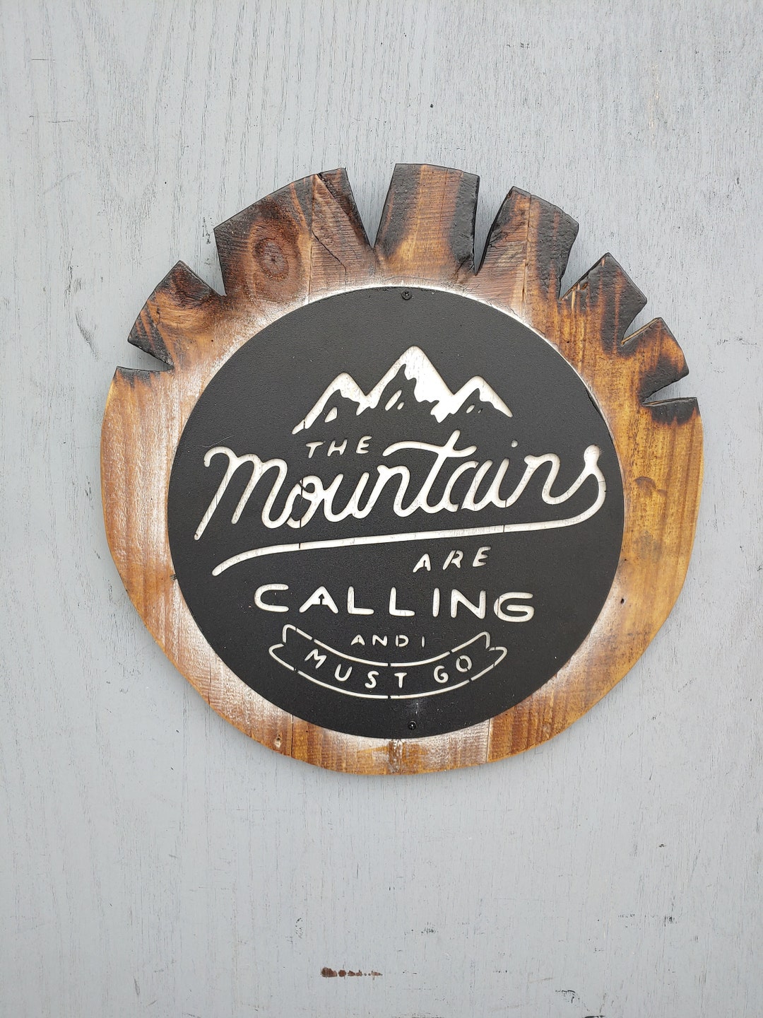 Rustic Mountain Wooden Sign: 'mountains Calling' Metal Art ~ 458 - Etsy