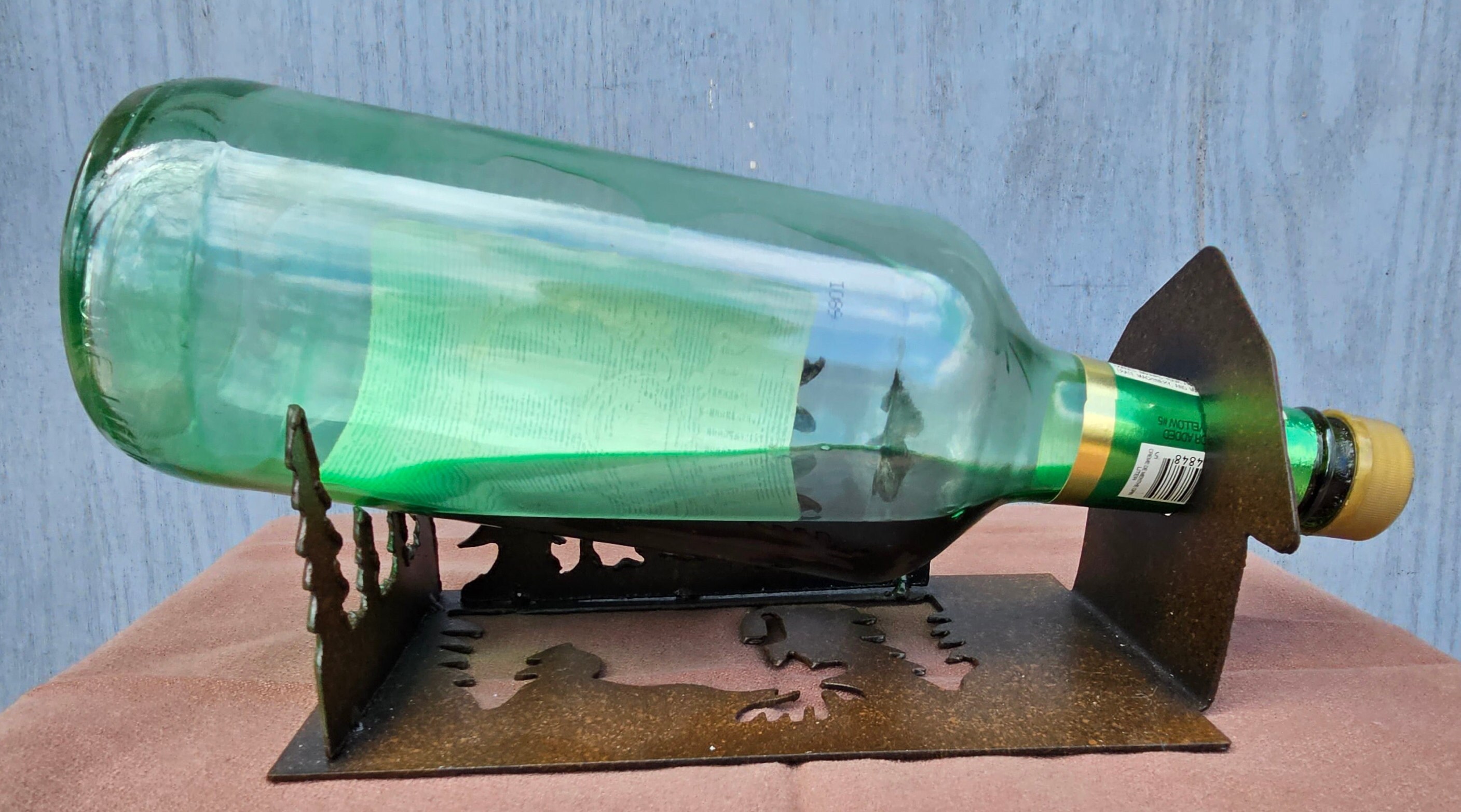 Wine Bottle Cutout Holder Vintage Metal Moose Pine Trees - Etsy