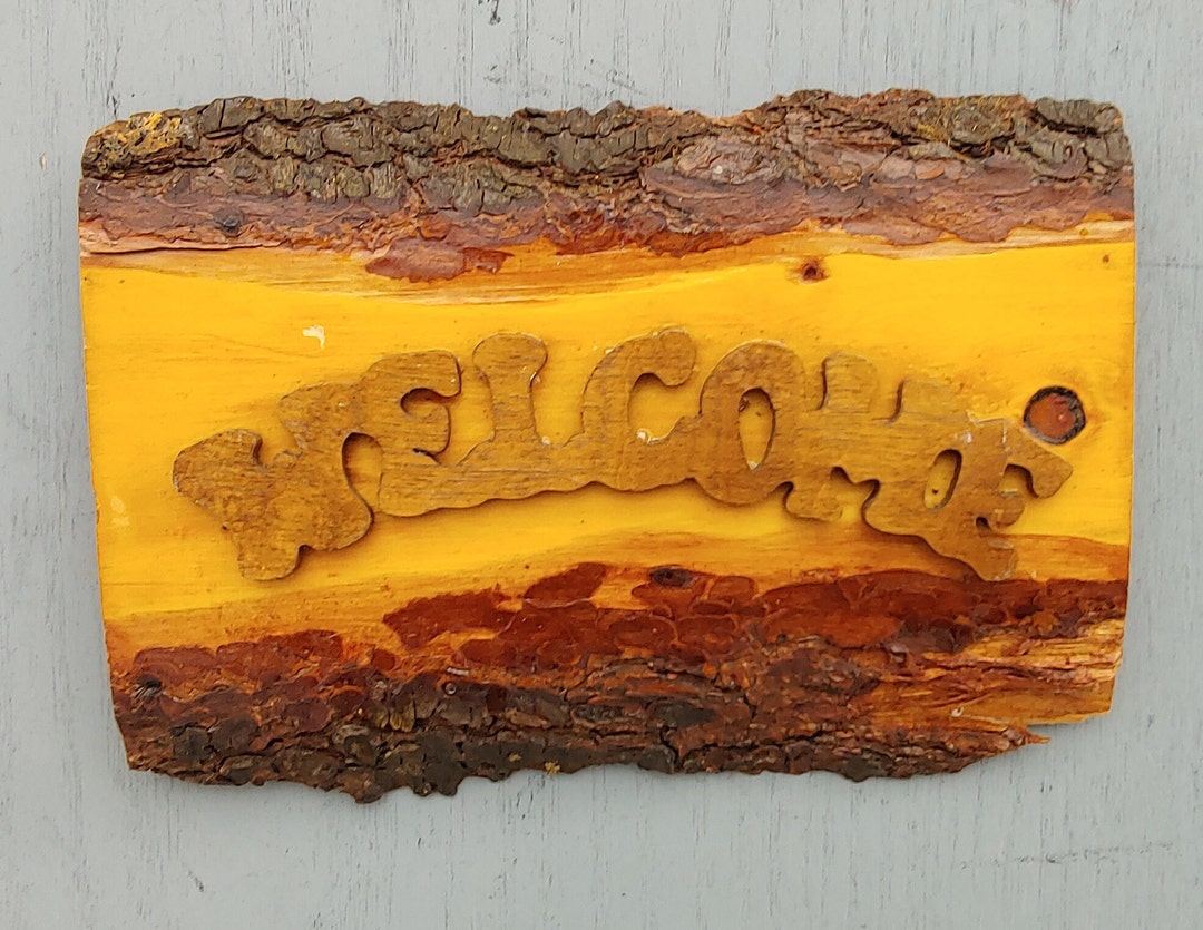 Rustic Live Edge Welcome Sign Primitive Wood Wall Art Country Cabin ...