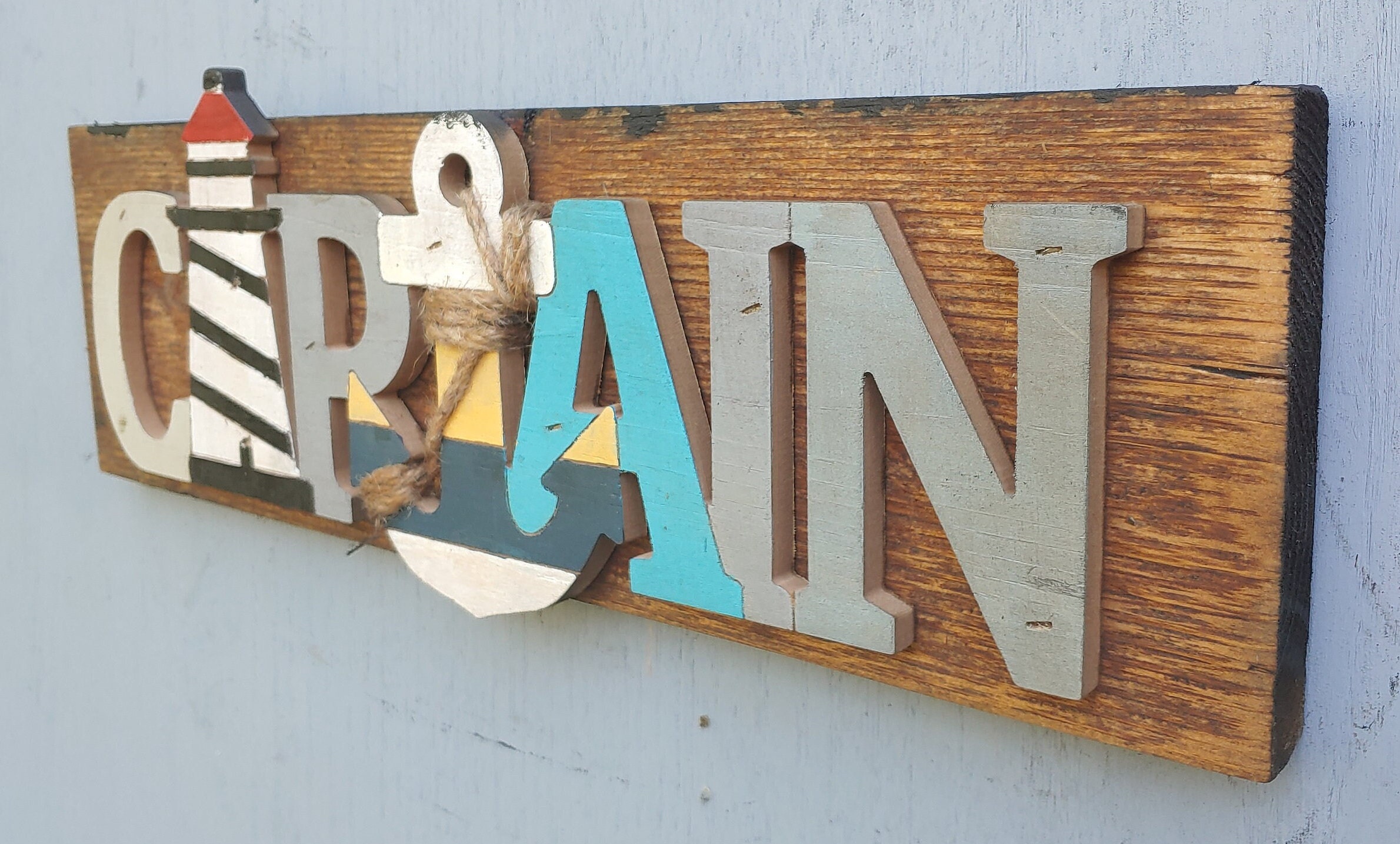 Nautical Captain Wall Sign Rustic Sailing Boating Ship Lighthouse ...