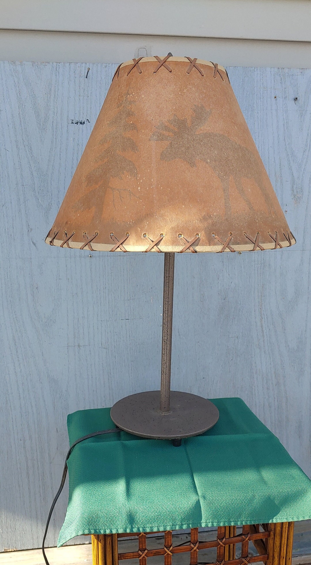 Rustic Wildlife Lamp Show Through Shade Metal Base Hand Ribboned ...