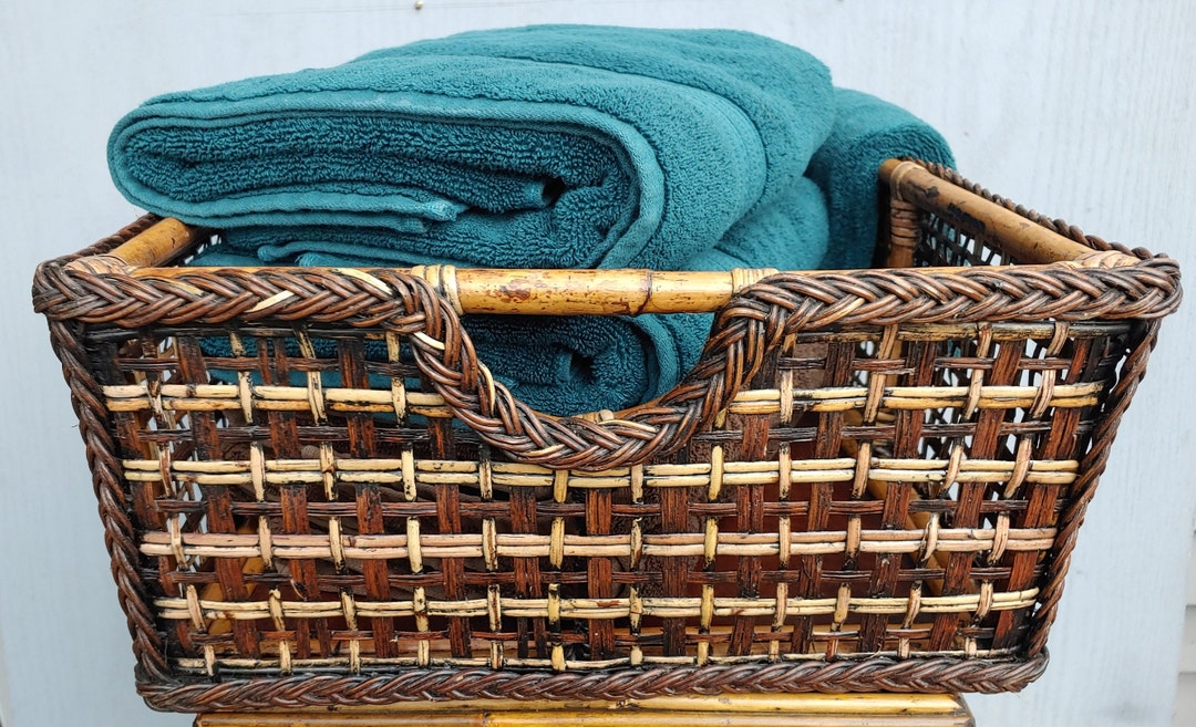 Vintage Bamboo Cane Rattan Woven Basket Storage Shallow - Etsy