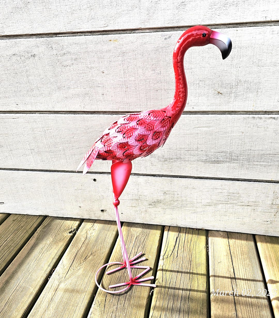 Pink Flamingo Standing All Metal Garden Pond Stand Alone Ornament ...