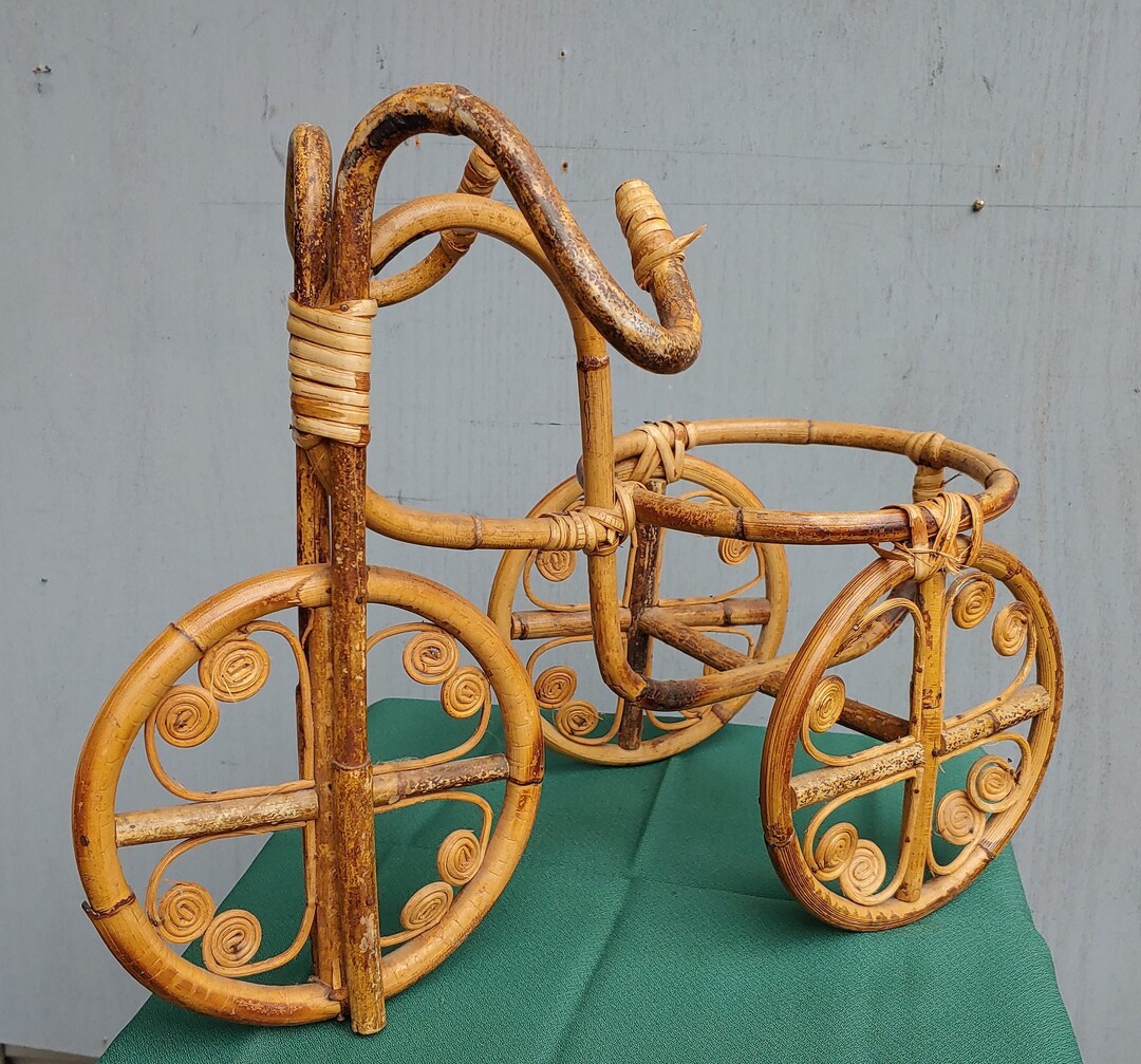 Bamboo Tricycle Planter Holder Vintage Live Plant Artificial Bentwood ...