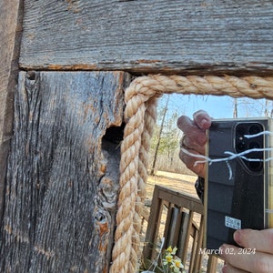 Rustic Vintage Deer Scene Mirror Etched Barnwood Framed Rope Trim Metal ...
