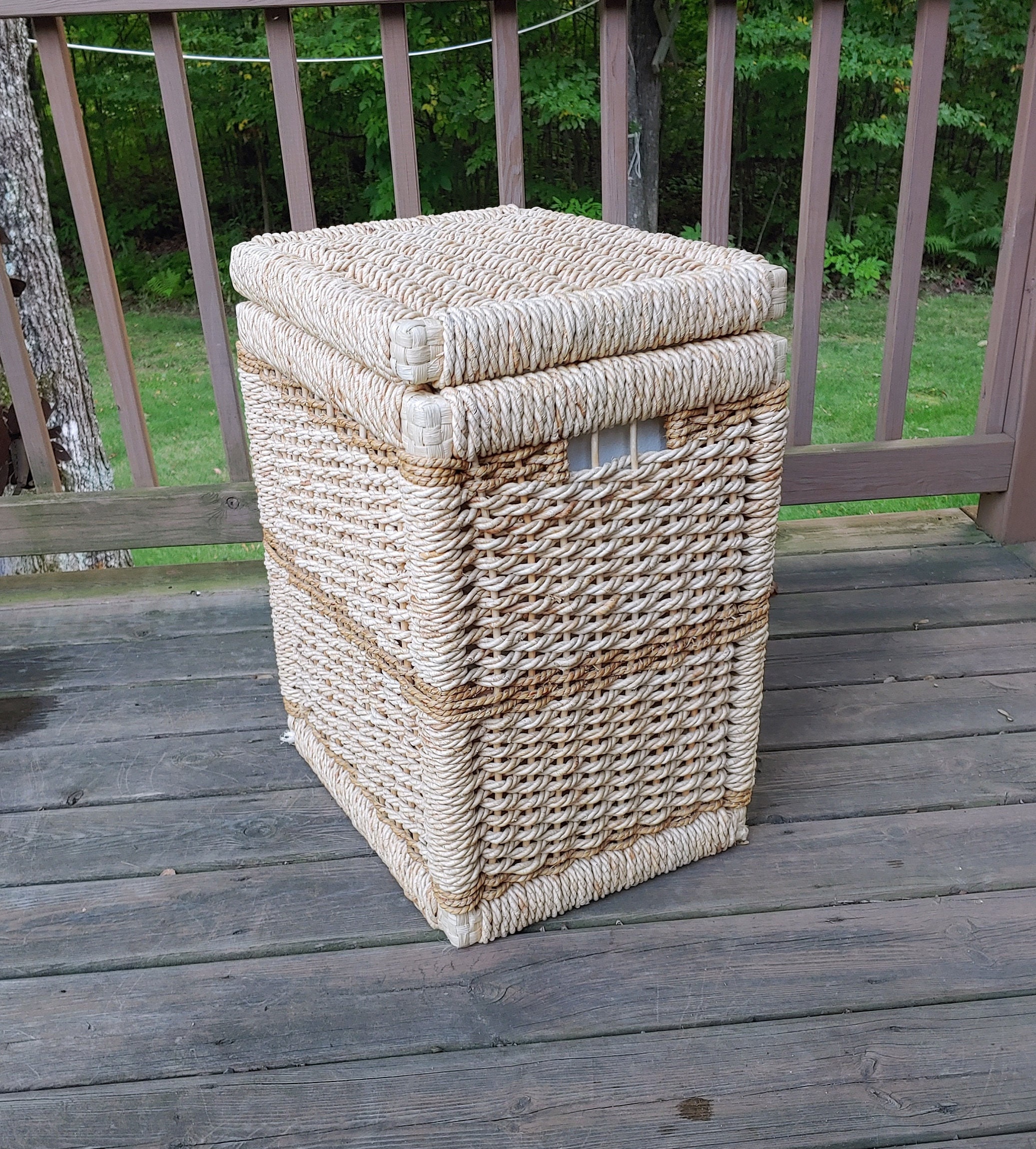 Vintage Rattan Rope Hamper Lift up Cover Liner Unique Style Woven ...