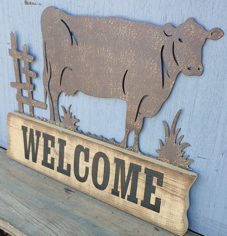 Farm Welcome Sign Distressed Cow Farming Country Barnyard Animal Metal ...