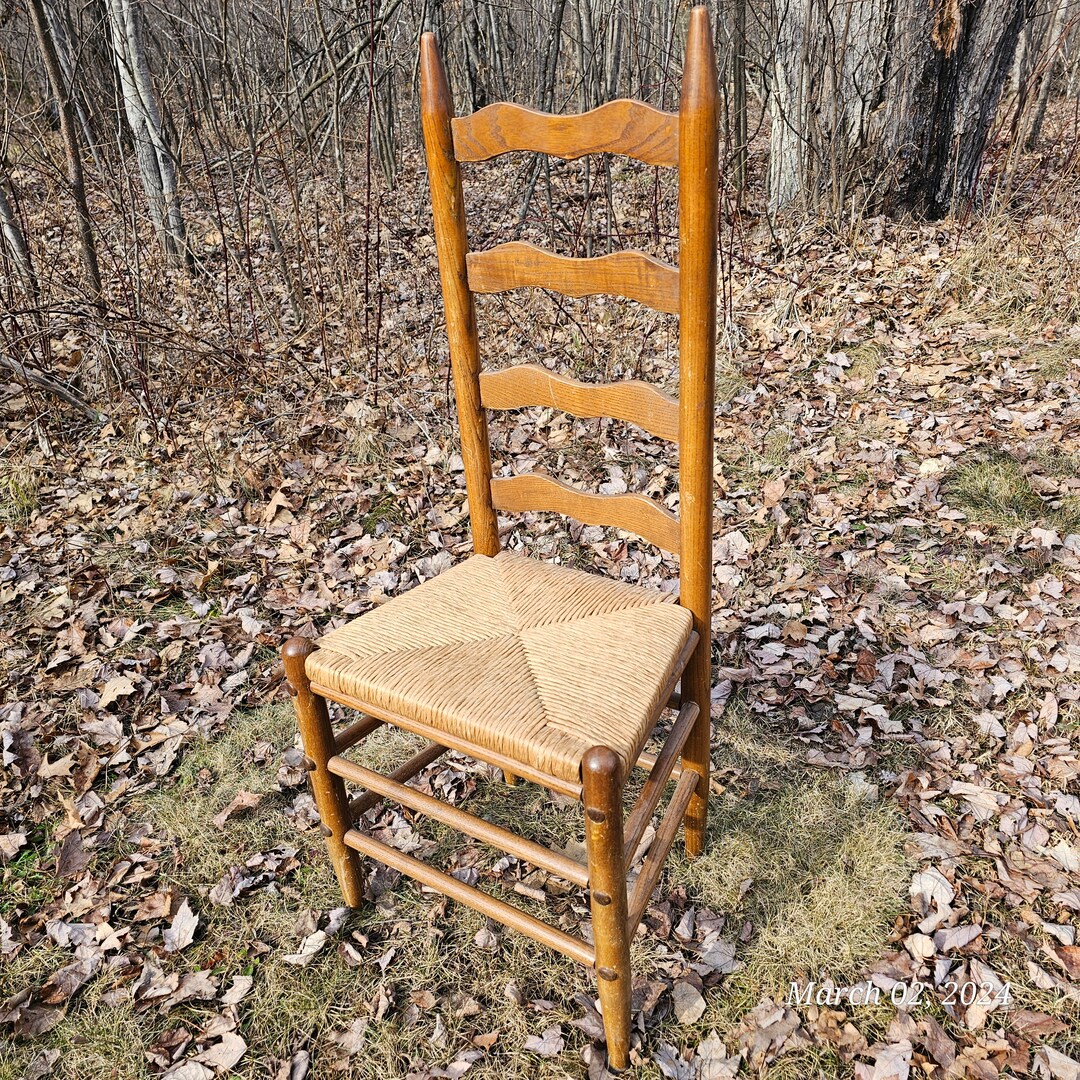 Vintage French Country Shaker Style Ladder Back Rattan Rush Woven Seat ...