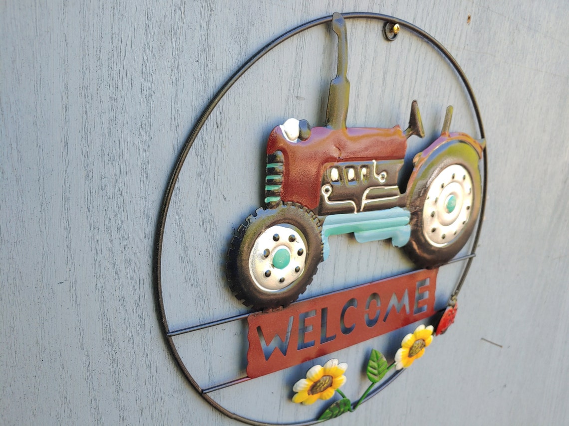 Metal Wire Rustic Tractor Welcome Sign Sunflowers Door Decor - Etsy