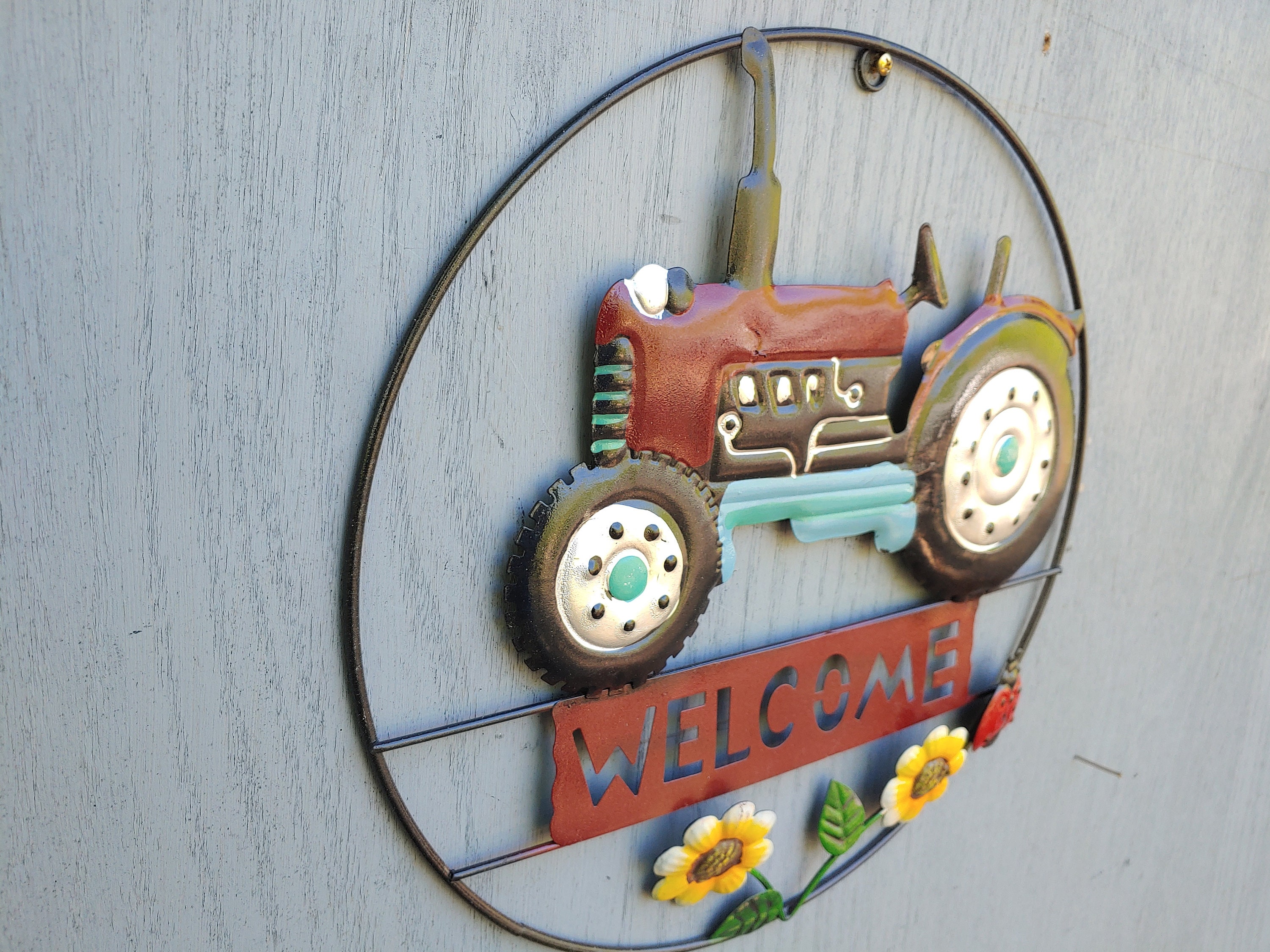 Metal Wire Rustic Tractor Welcome Sign Sunflowers Door Decor - Etsy