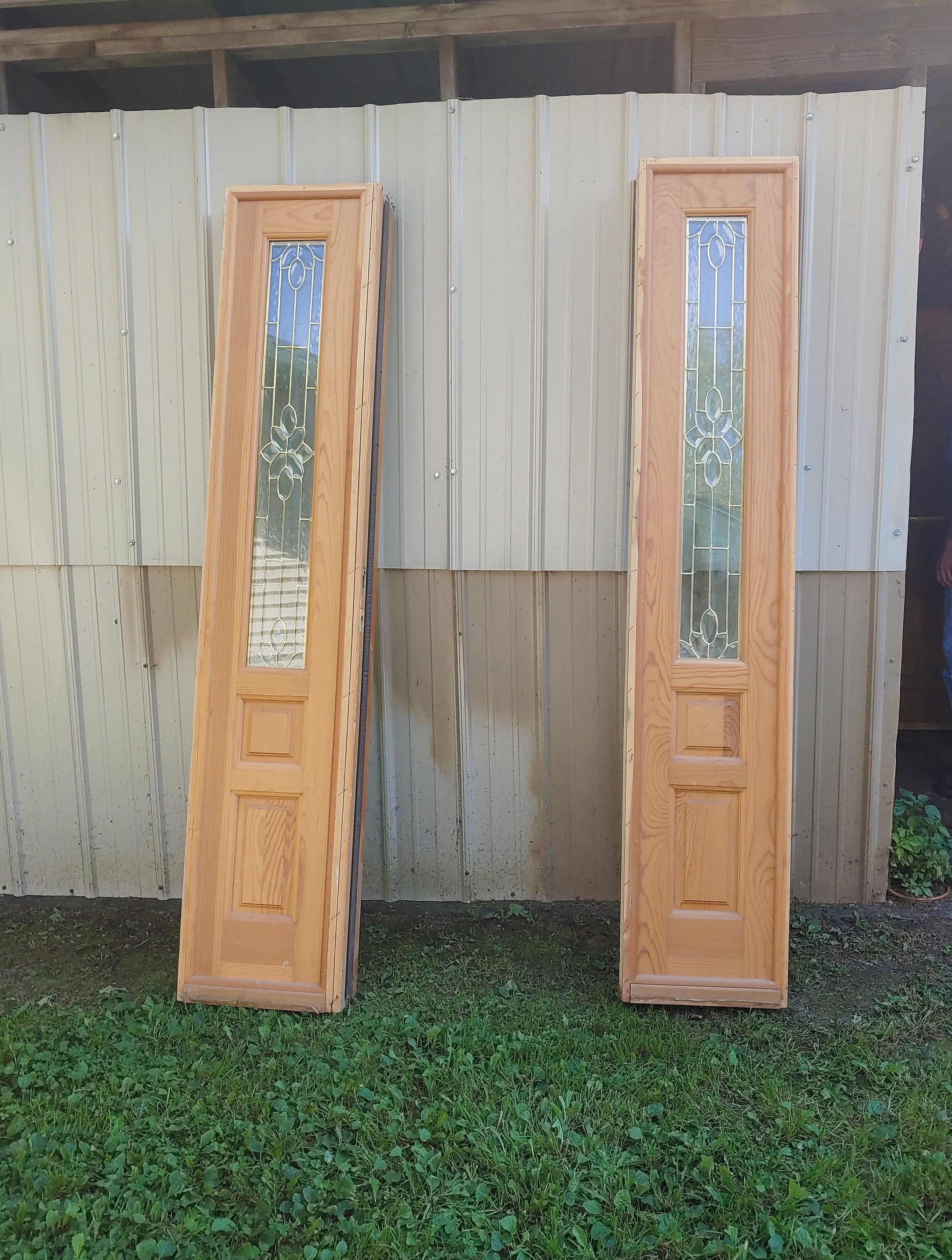 Vintage Wood Oak Entry Door With 2 Sidelights Replacement Restoration ...