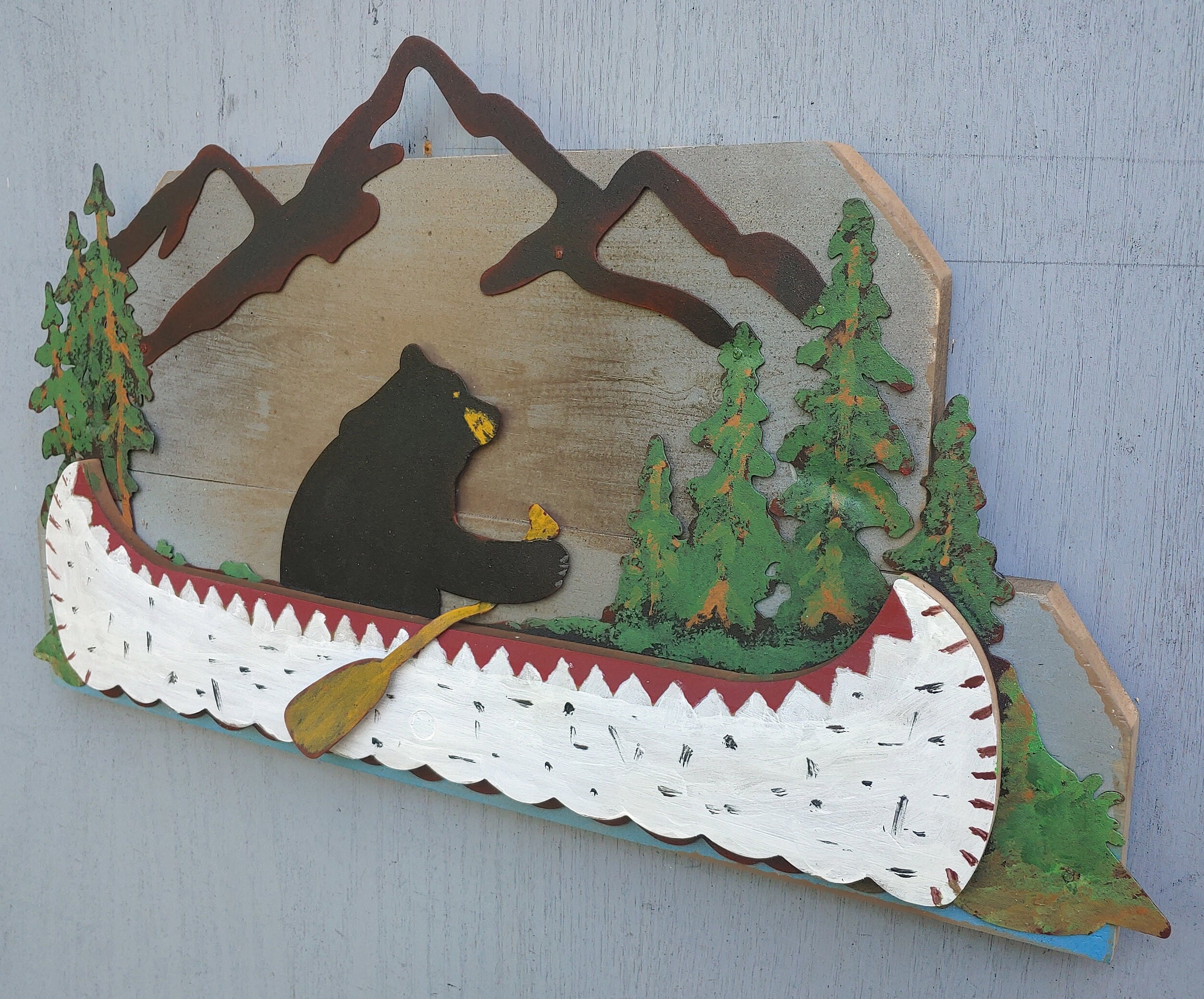 Rustic Bear Canoe Paddle Mountains Pine Trees Painted Woodland - Etsy