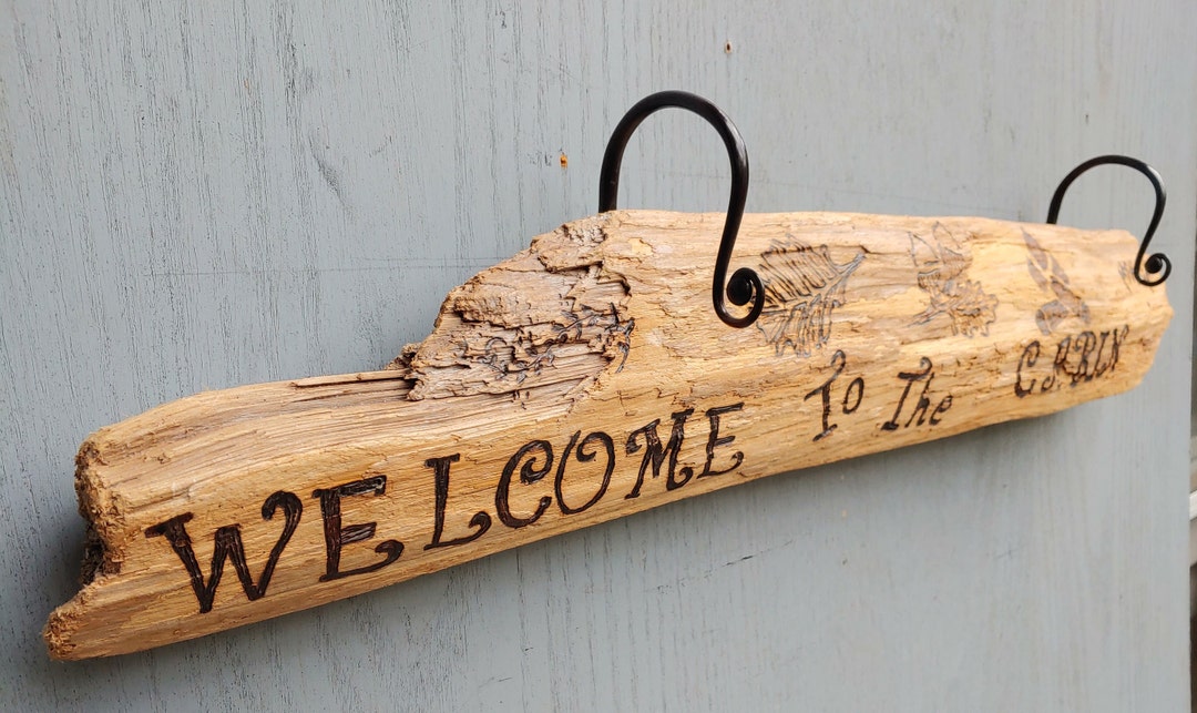 Log Welcome Sign Woodburned "welcome to the Cabin" Outdoor Rustic Entry ...