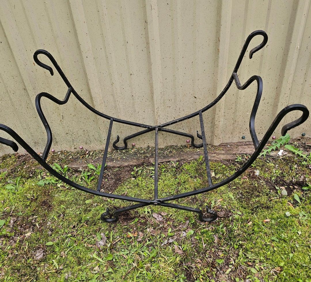 Vintage Metal Wood Log Cradle Holder Folding Fireplace Tongs Fire Pit ...