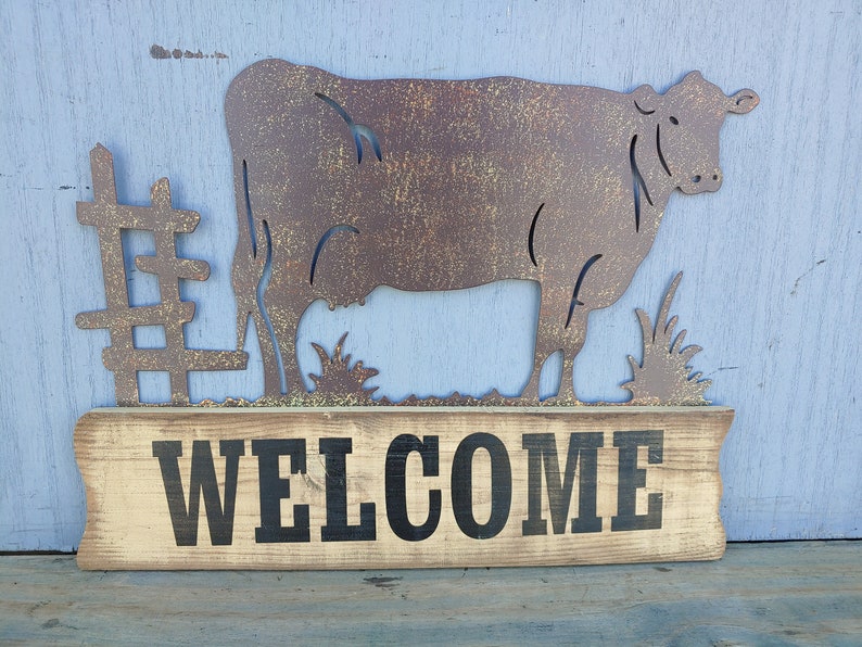 Farm Welcome Sign Distressed Cow Farming Country Barnyard Animal Metal ...