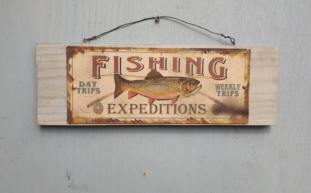 Rustic Metal Fishing Sign Lake Ocean River Brook Trout Outdoor Wall ...